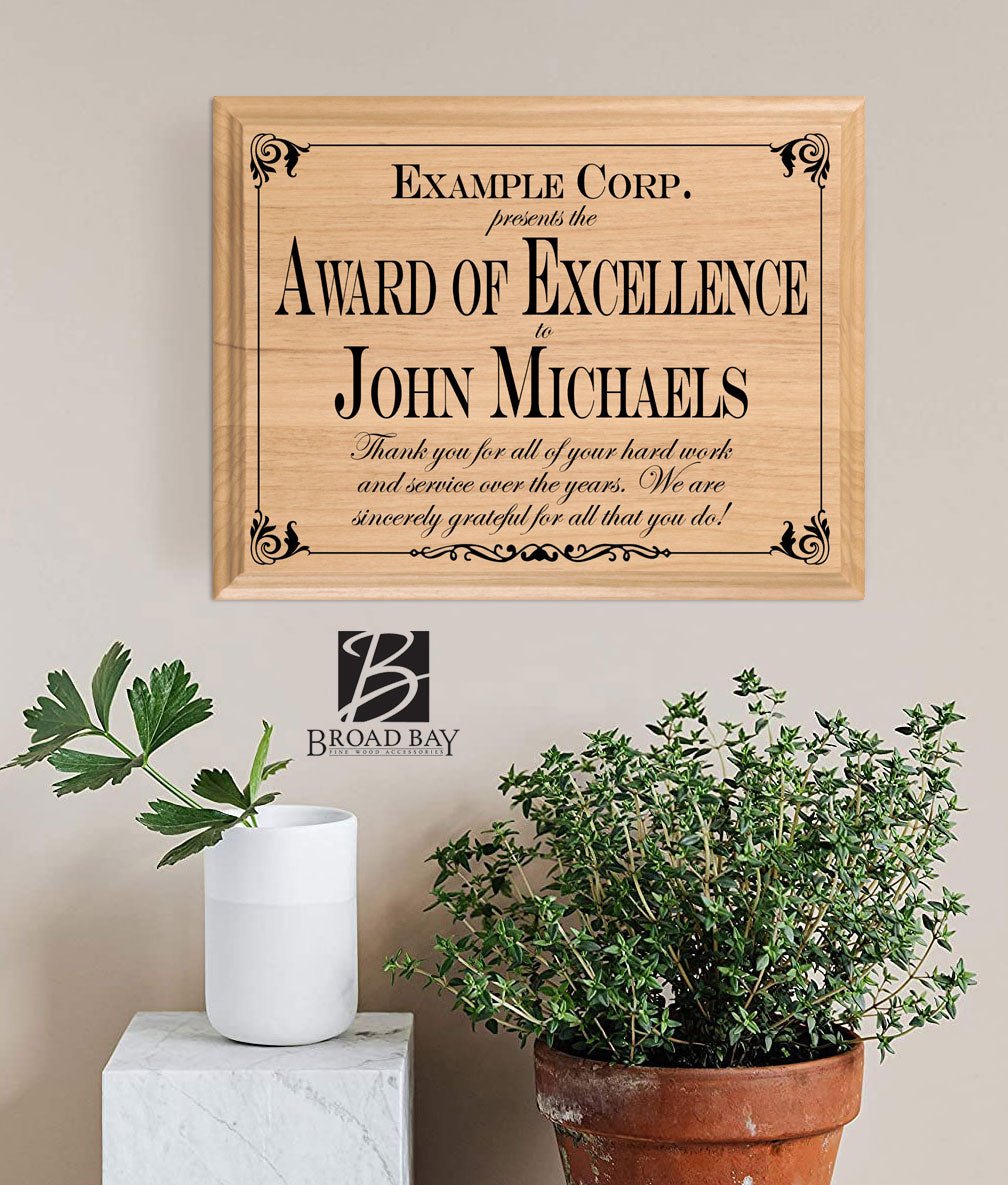 Award of Excellence Plaque - Personalized Employee Gift - Broad Bay ...